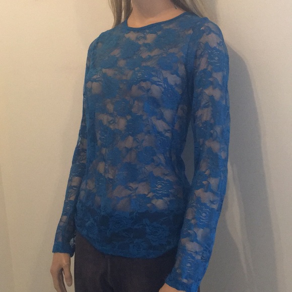 Color Story | Tops | Pretty Blue Lace Long Sleeve Stretchy Top | Poshmark